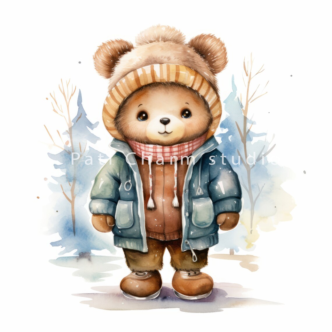 Winter Teddy Bear Clipart High Quality Jpgs Watercolor - Etsy UK