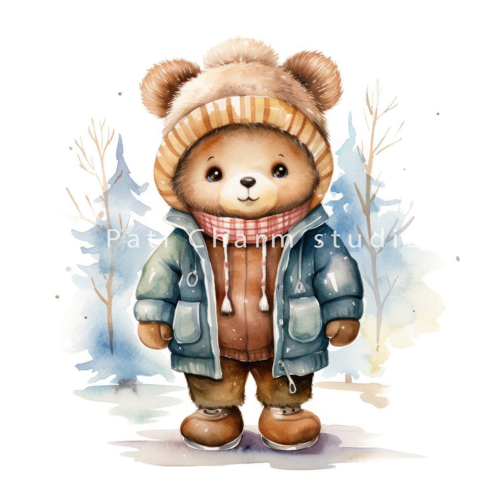 Winter Teddy Bear Clipart, High Quality Jpgs, Watercolor Clipart ...