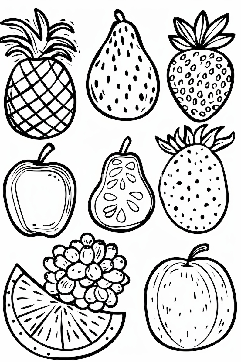 Fruits Coloring Page for Kids, Instant Download, Coloring Book, Digital ...