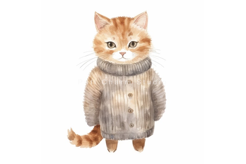 Cute Cat in Sweater Clipart Bundle, High Quality Jpgs, Digital Download ...