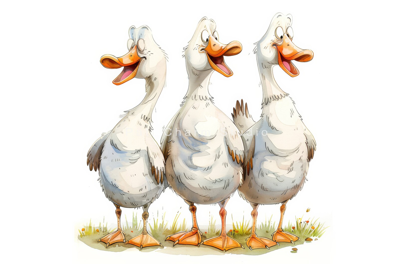 Happy Goose Clipart Bundle Watercolor Animal Clipart, Pink Clipart ...