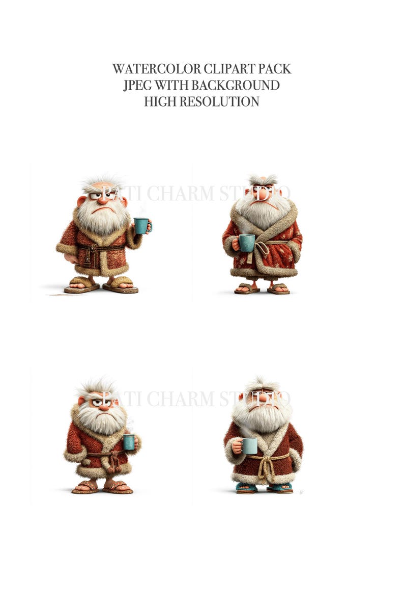 Funny Santa Clipart Bundle, Grumpy Santa Claus Coffee Mornings ...