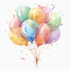 Birthday Balloon Clipart Bundle, Watercolor Balloon Clipart, Happy ...