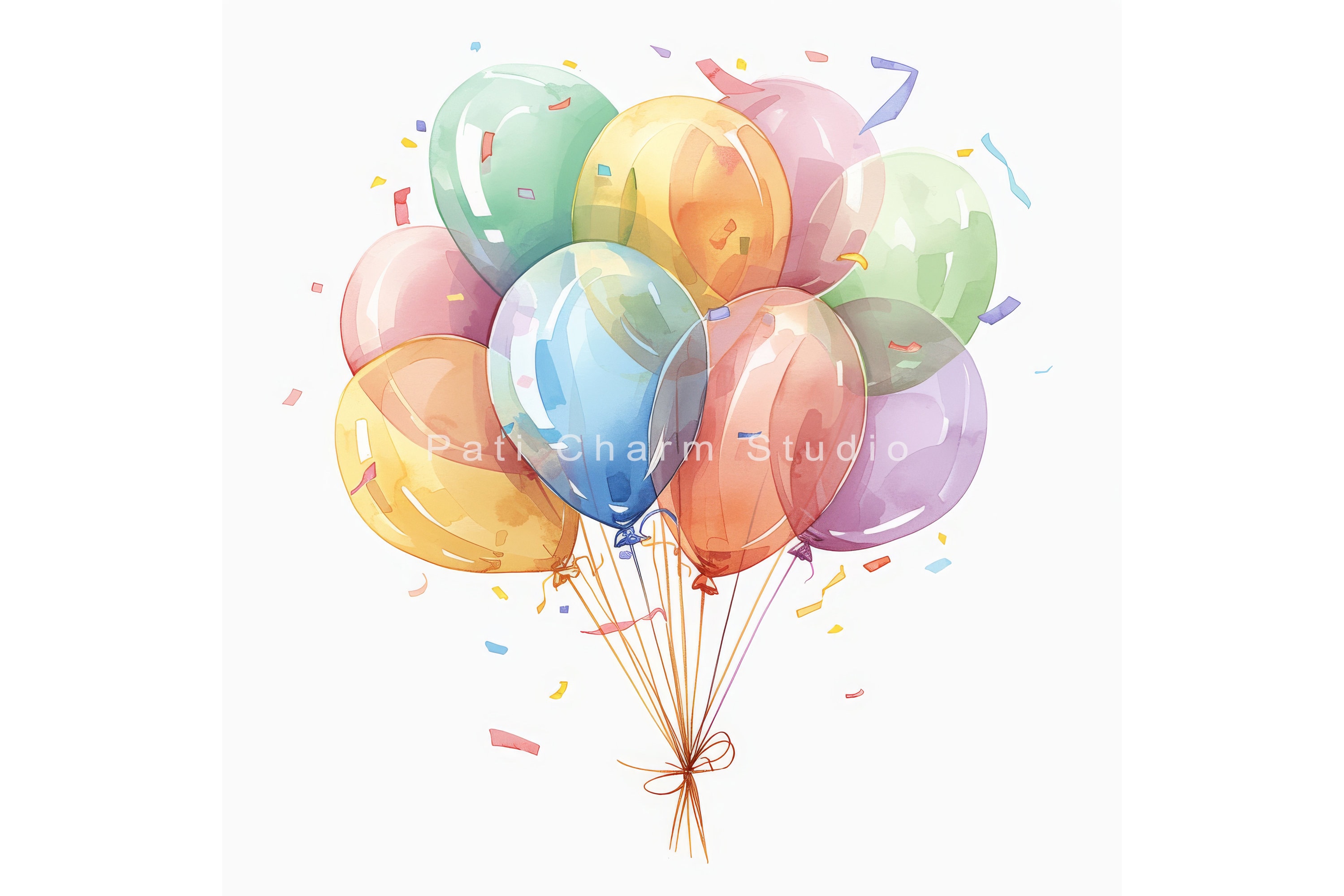 Birthday Balloon Clipart Bundle, Watercolor Balloon Clipart, Happy ...