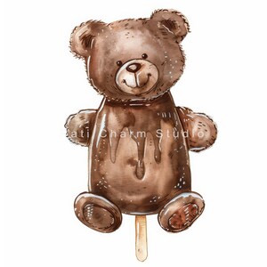 Cute Bear Ice Cream Clipart Set, Watercolor Ice Cream Nursery Clipart ...