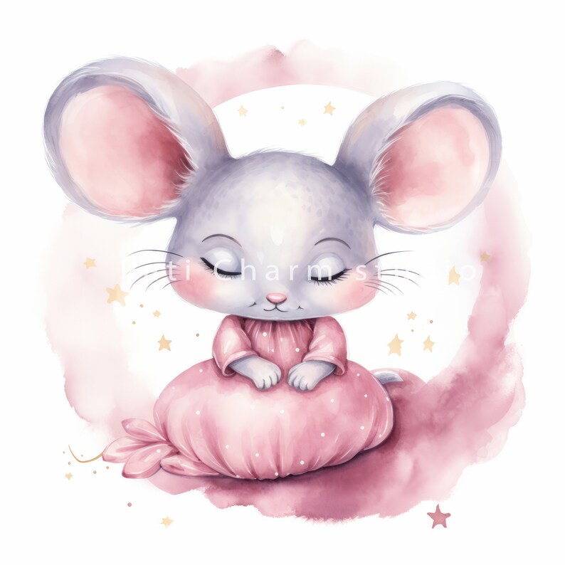 9 Cute Watercolor Sleeping Mouse on the Moon High Quality - Etsy