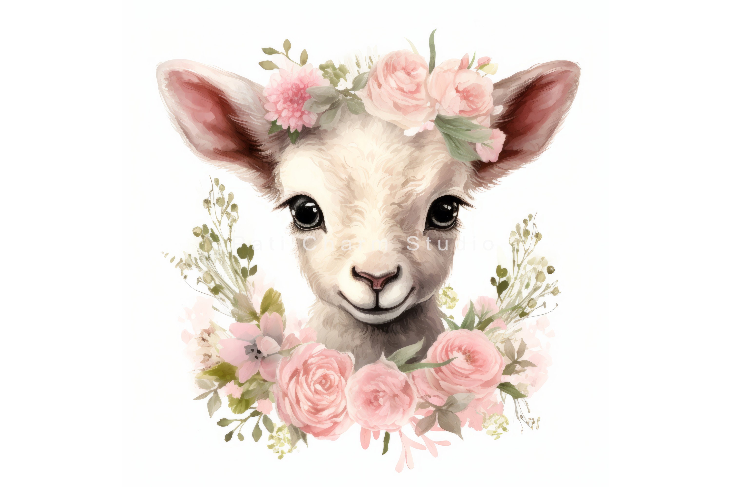 Easter Baby Lamb Clipart Bundle, High Quality JPG, Floral Lamb Clipart ...