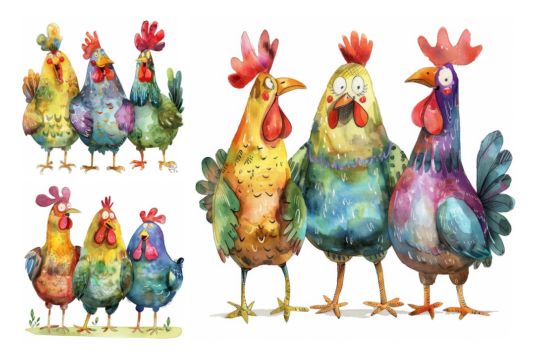 Funny Chicken Clipart Bundle, Funny Digital Graphics, Commercial Use ...