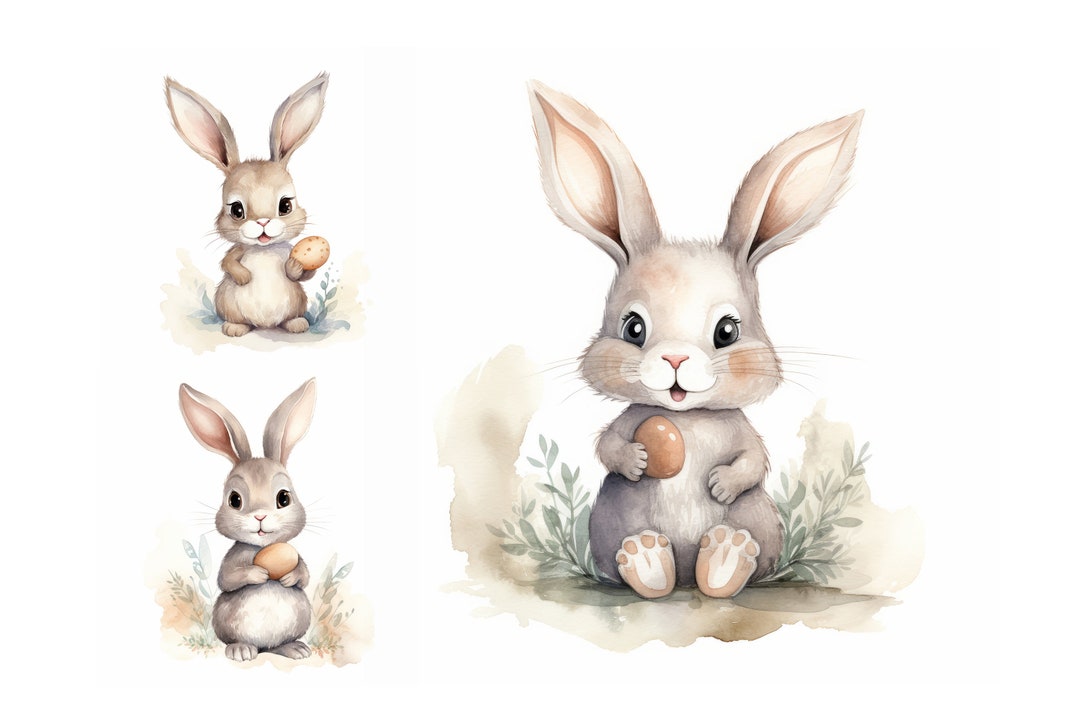 Easter Bunny With Egg Clipart Bundle, Easter Egg Clipart, Cute Easter ...