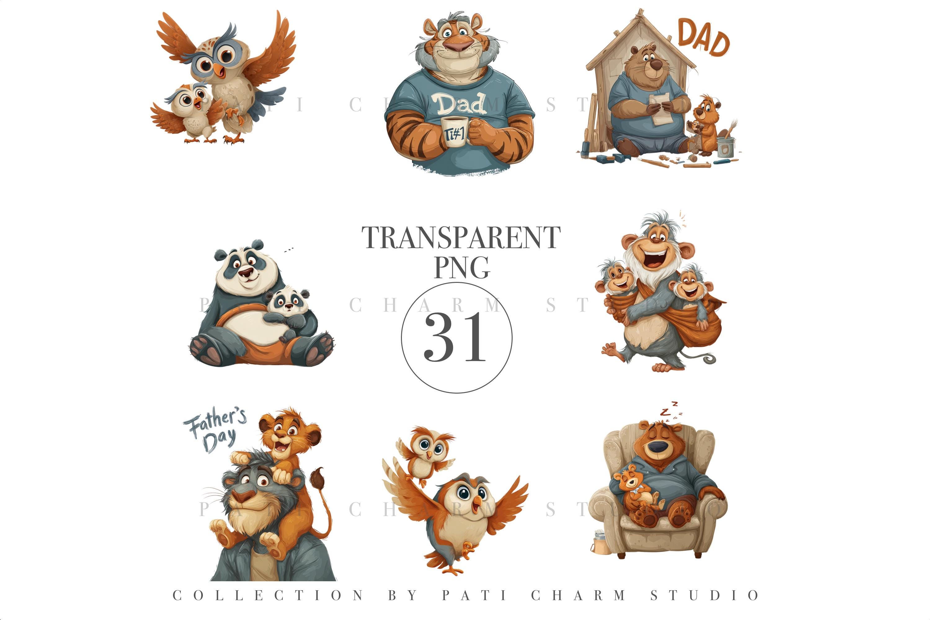 Fathers Day Animal Clipart, Cute Dad Animal PNG, Father’s Day Art for ...