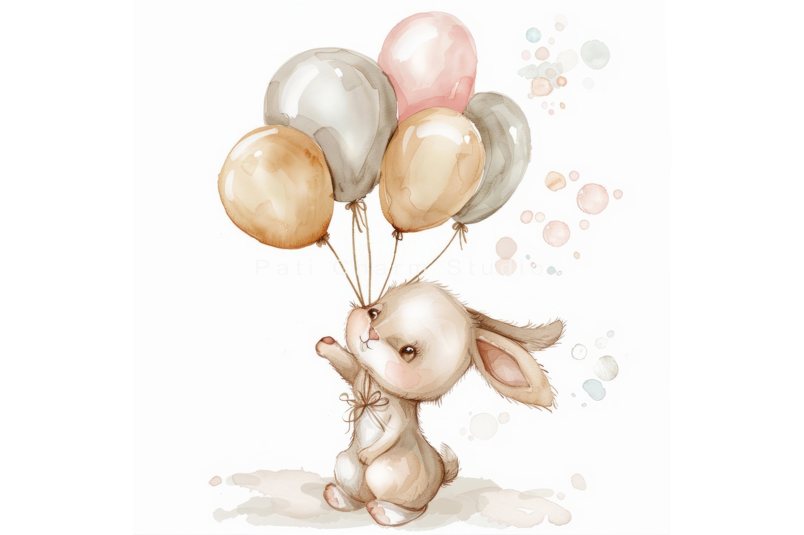 9 Sweet Bunny Flying on Balloons Clipart Bundle, High Quality Jpgs ...