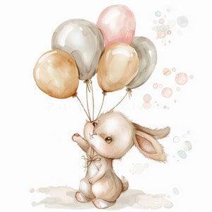 9 Sweet Bunny Flying on Balloons Clipart Bundle, High Quality Jpgs ...