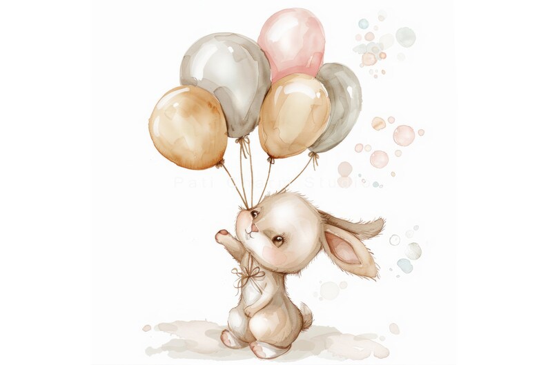 9 Sweet Bunny Flying on Balloons Clipart Bundle, High Quality Jpgs ...