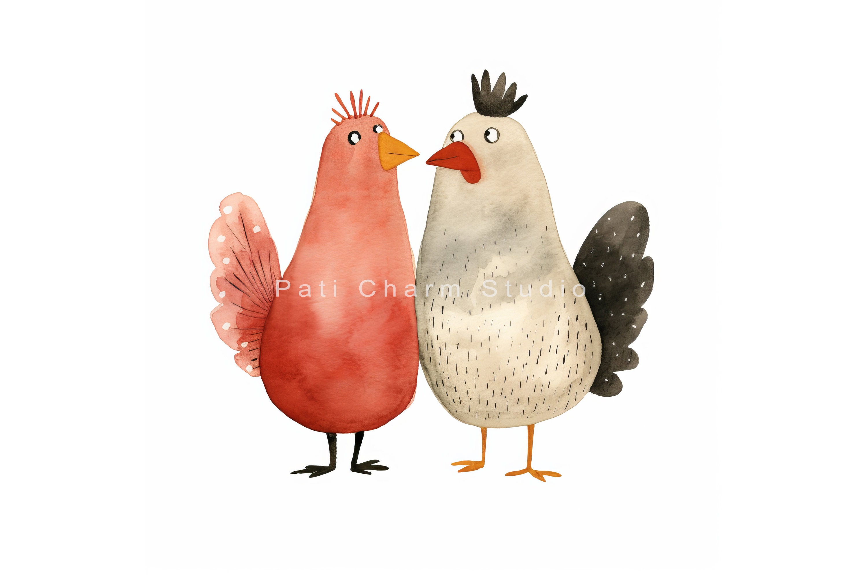 Watercolor Chicken Clipart Bundle, Cute Chicken in Love Clipart ...
