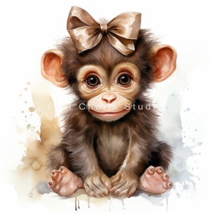 Watercolor Monkey Clipart Bundle, High Quality Jpgs, Card Making, Baby ...