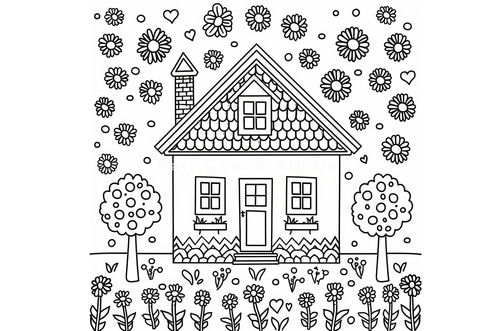 Floral House Coloring Page for Kids, Instant Download, Coloring Book ...
