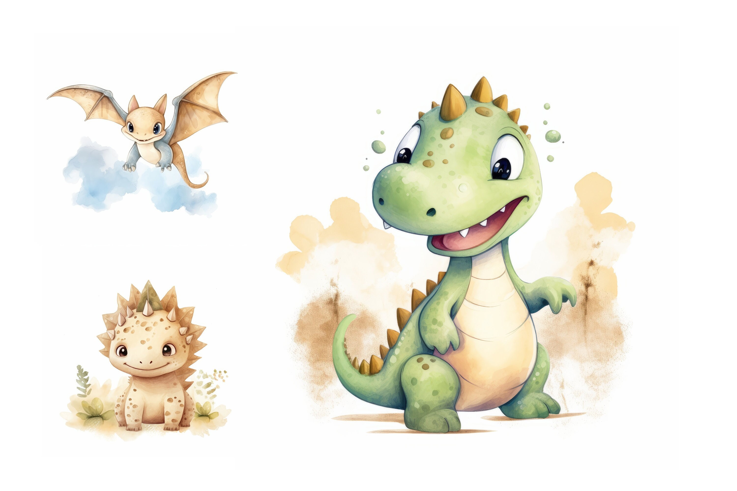 Dinosaurs Watercolor Clipart Bundle 9 High Quality Jpgs, Dino Nursery ...