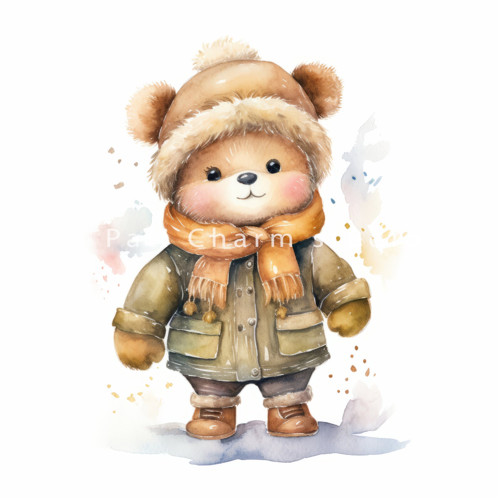 Winter Teddy Bear Clipart, High Quality Jpgs, Watercolor Clipart, Christmas Clipart Bundle ...