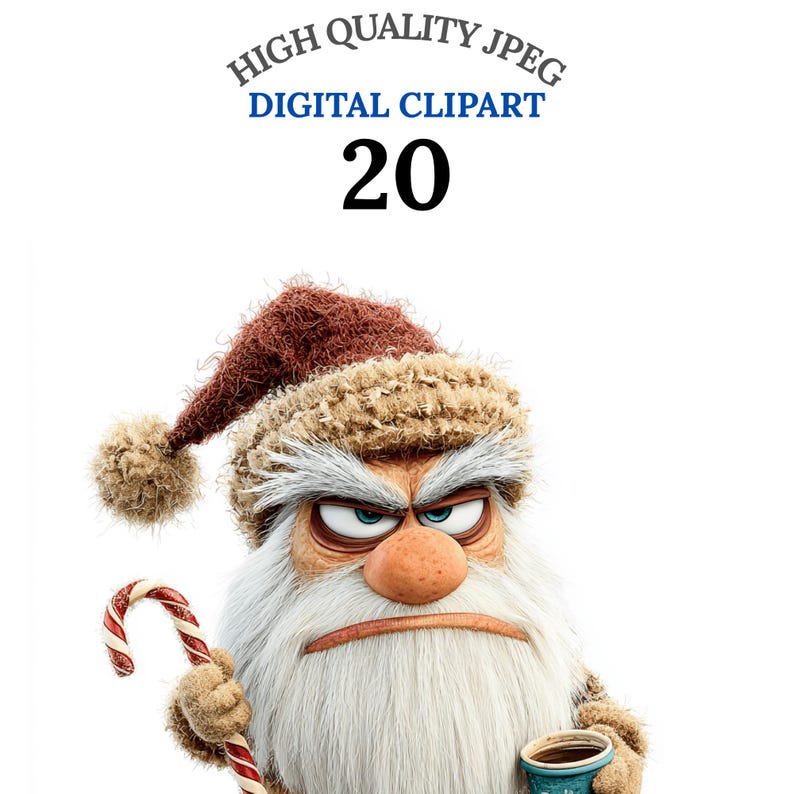 Funny Santa Clipart Bundle, Grumpy Santa Claus Coffee Mornings ...