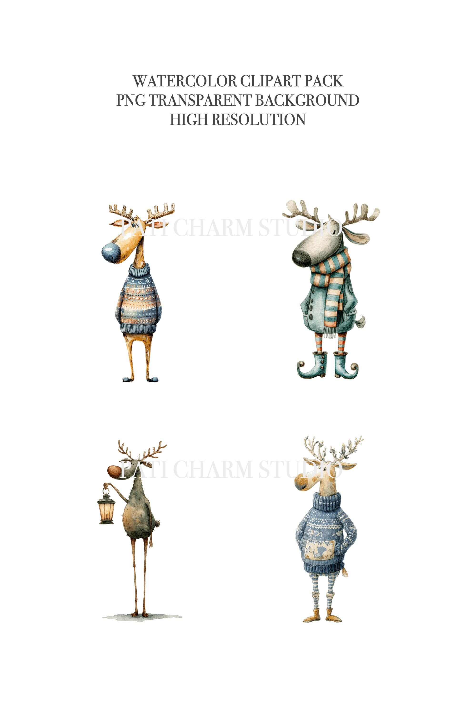 Quirky Reindeer Clipart Set, Funny Christmas Deer PNG, Cute Reindeer ...