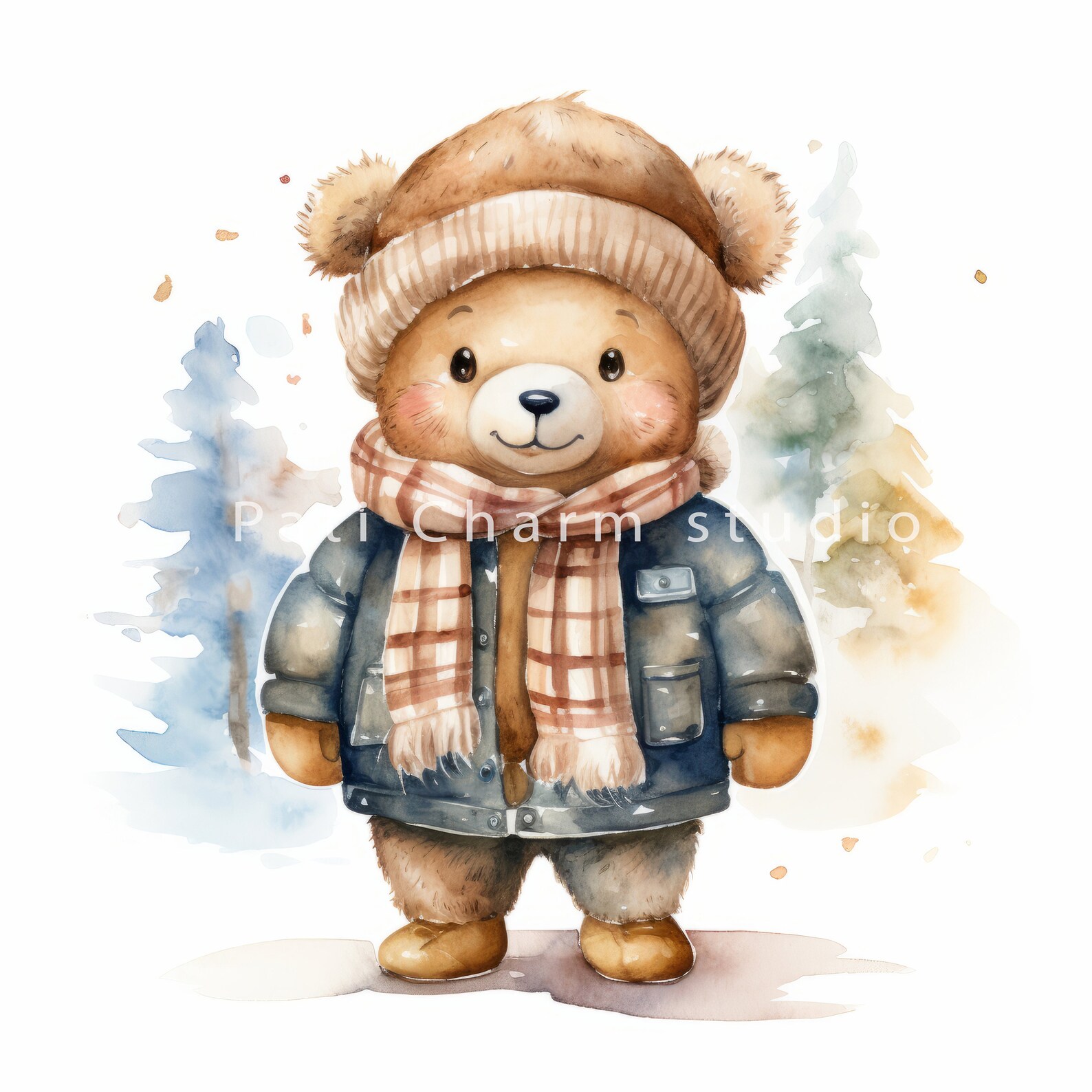 Winter Teddy Bear Clipart, High Quality Jpgs, Watercolor Clipart ...