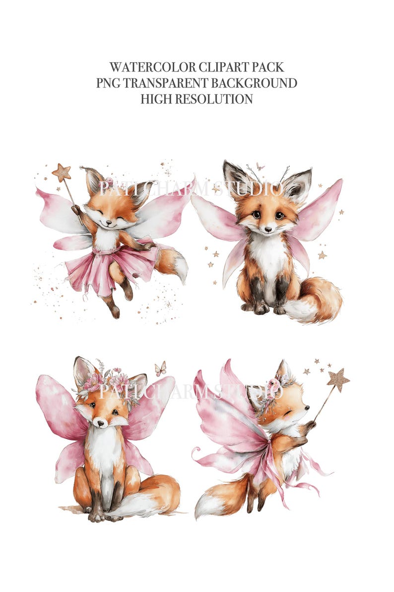 10 Sweet Fairy Fox Clipart PNG, Whimsical Woodland Foxes, Cute Fantasy ...
