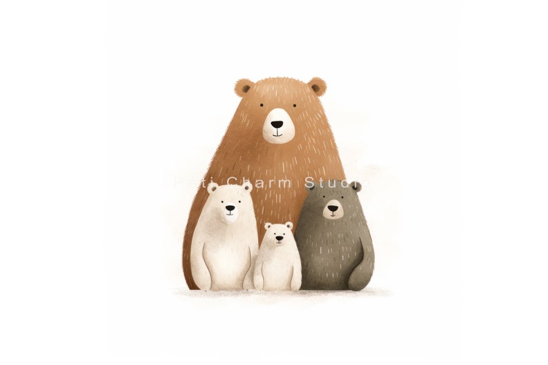 Cute Bear Family Clipart Bundle, High Quality Jpgs, Watercolor Nursery ...