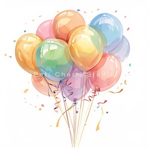 Birthday Balloon Clipart Bundle, Watercolor Balloon Clipart, Happy ...