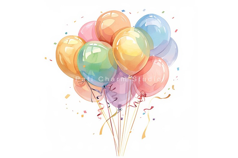Birthday Balloon Clipart Bundle, Watercolor Balloon Clipart, Happy ...