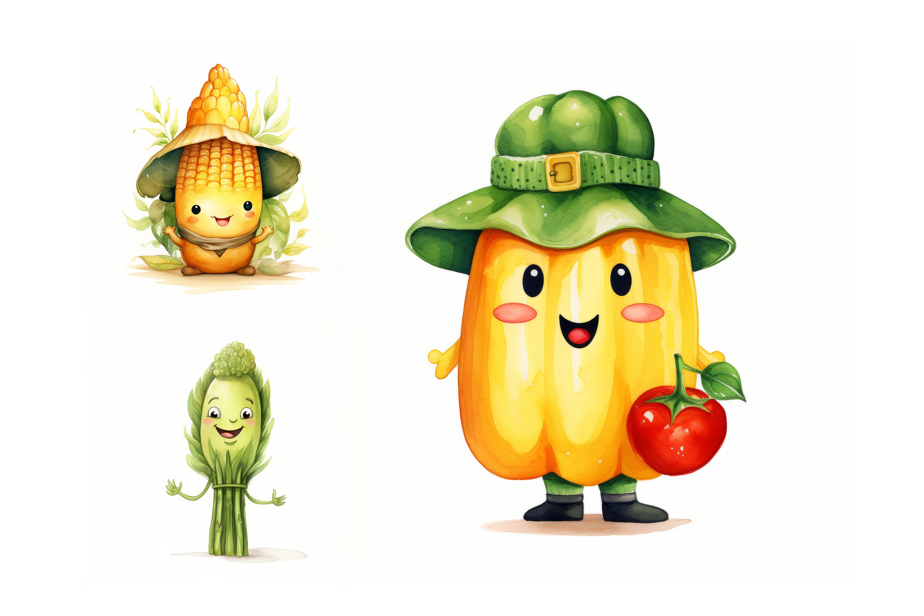 Cute Veggies Clipart Bundle, Watercolor Vegetables Clipart Digital ...