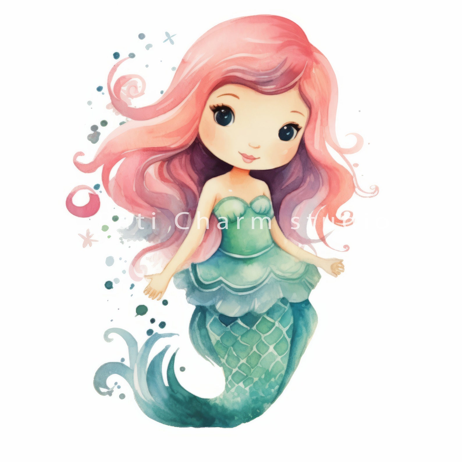 Watercolor Mermaid Clipart Bundle 9 High Quality Jpgs, Under the Sea ...