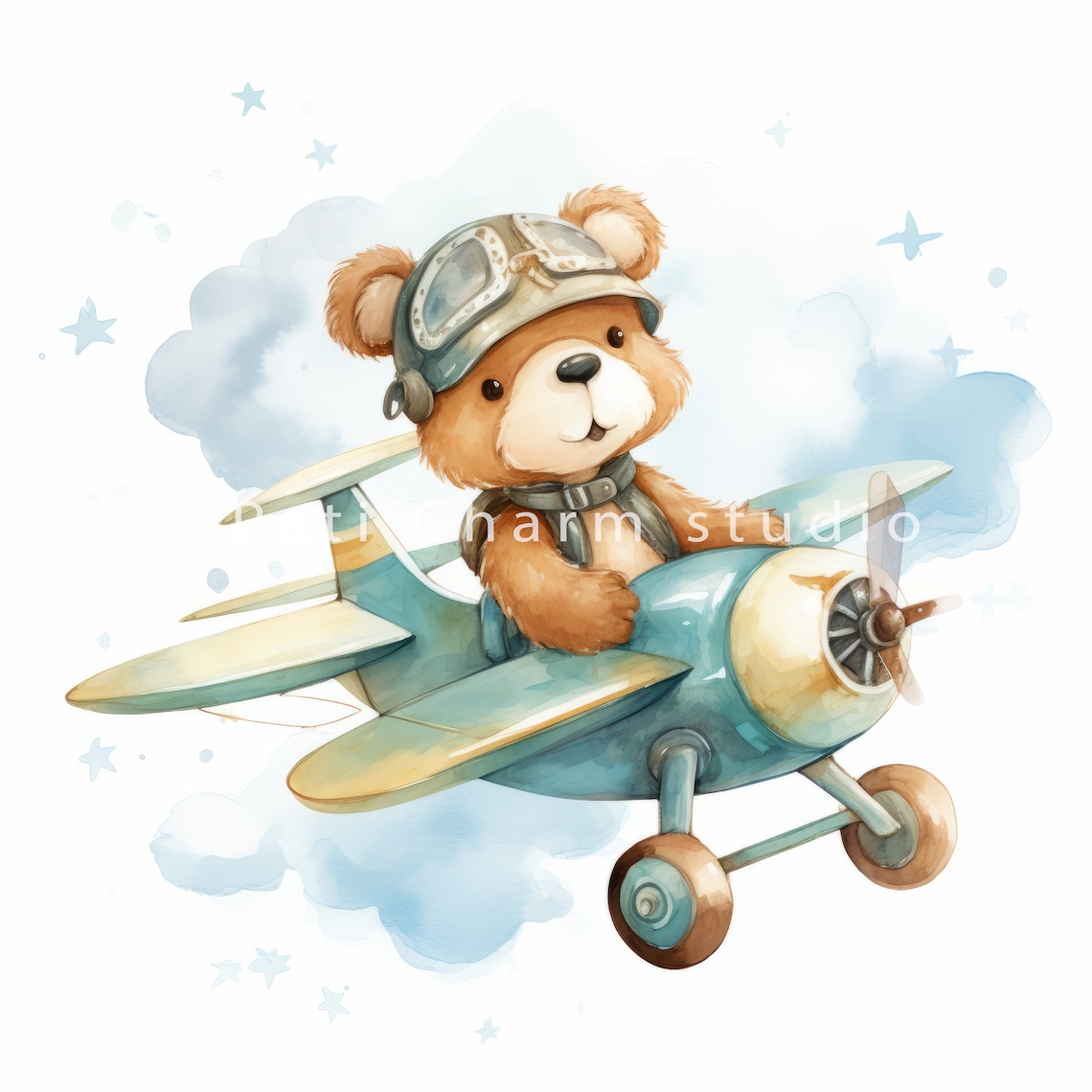Airplane Teddy Bear Watercolor Clipart Bundle 9 High Quality Jpgs, Baby ...