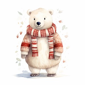 Winter Polar Bear Clipart for Christmas, High Quality Jpgs, Watercolor ...
