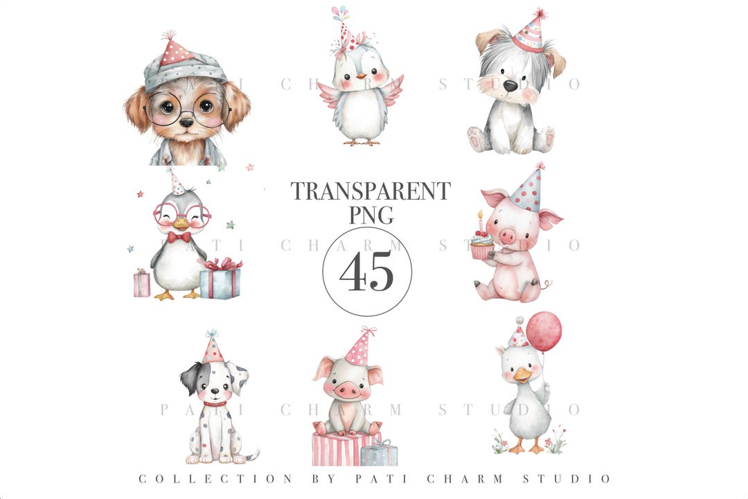 Barnyard Birthday Clipart – 45 Farm Party Animals PNG – Baby Animal ...