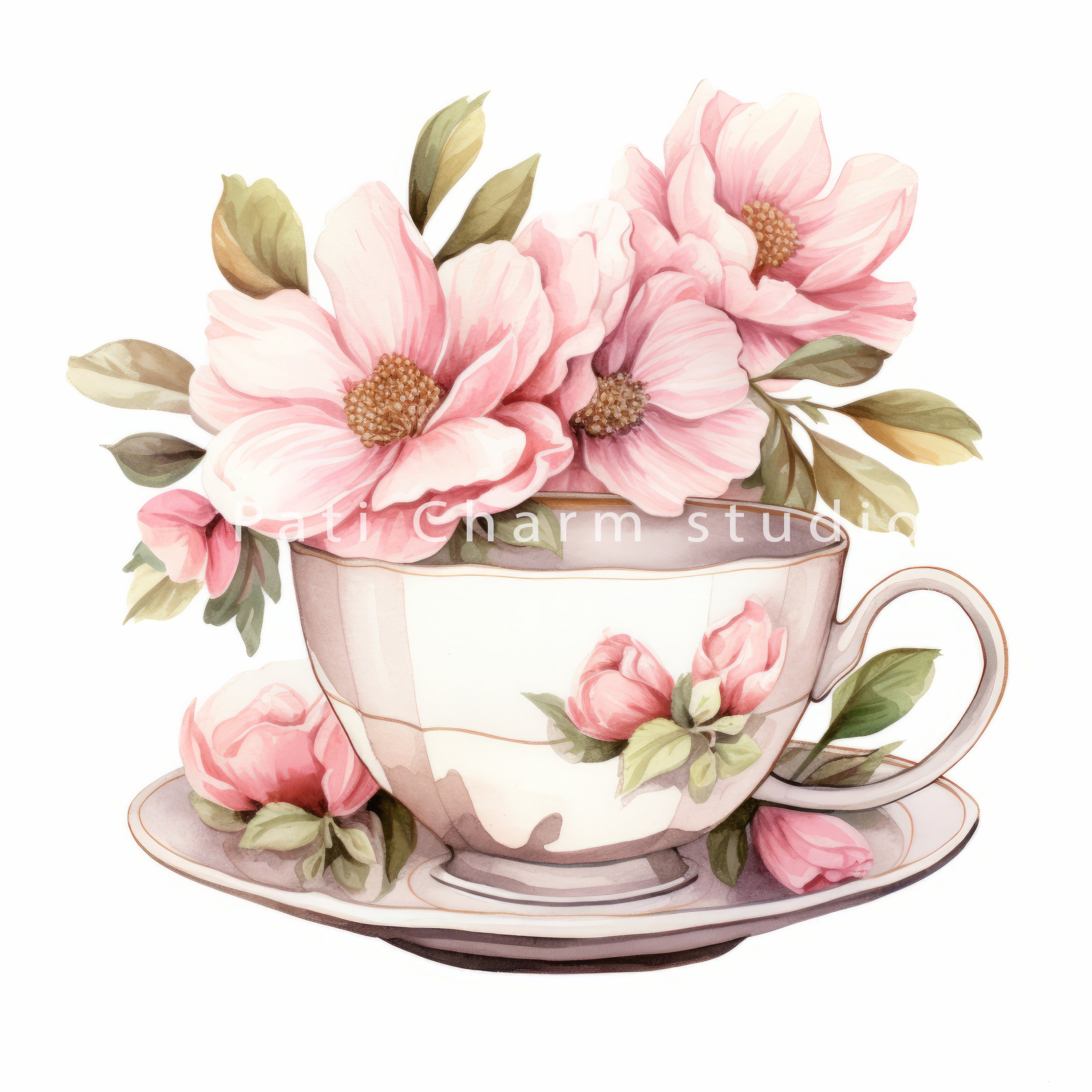 English Tea Party Clipart Bundle 9 High Quality Jpgs, Watercolor Teacup ...