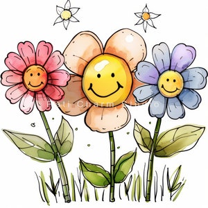 Happy Flowers Clipart Bundle, High Quality Jpgs, Watercolor Floral ...