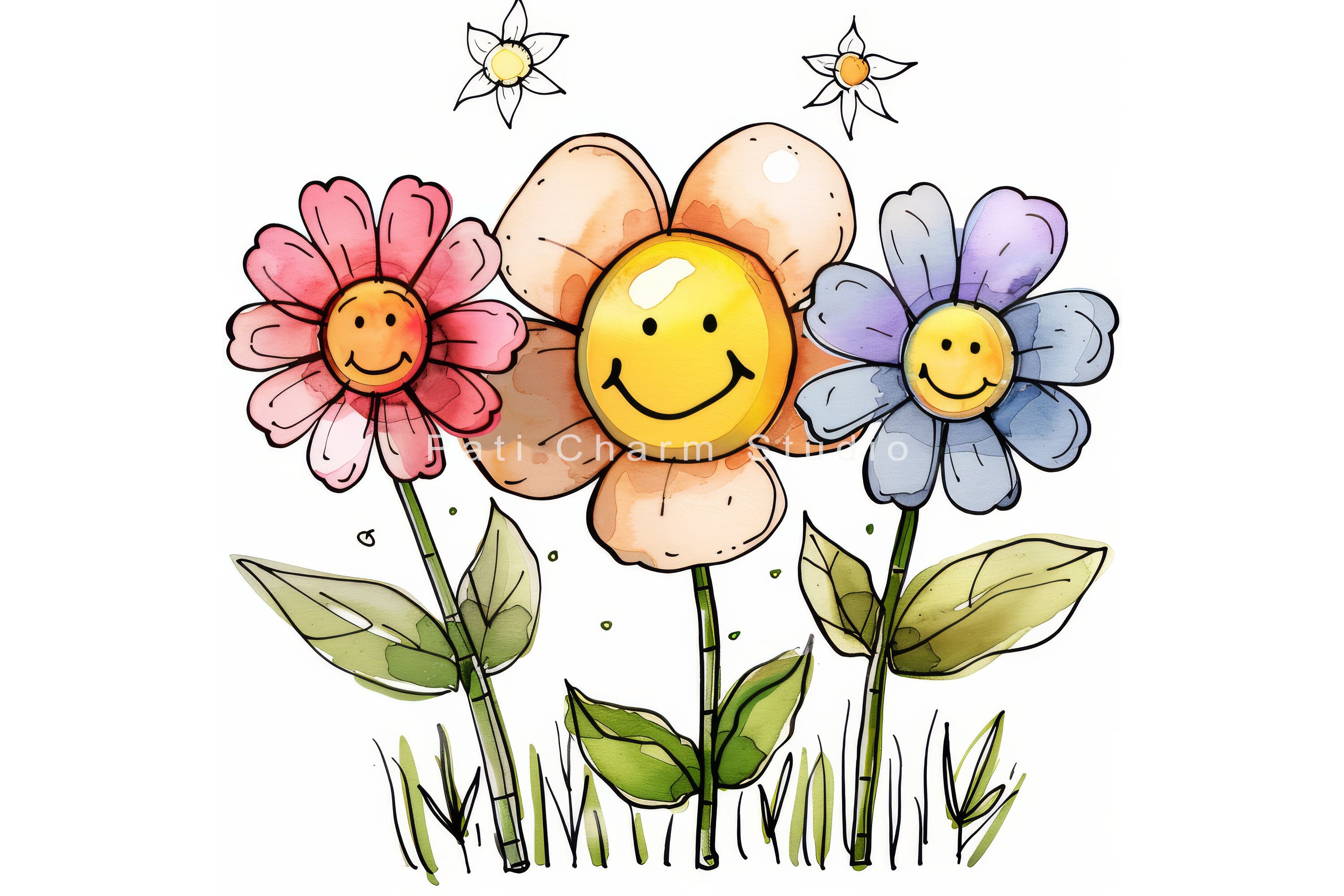 Happy Flowers Clipart Bundle, High Quality Jpgs, Watercolor Floral ...