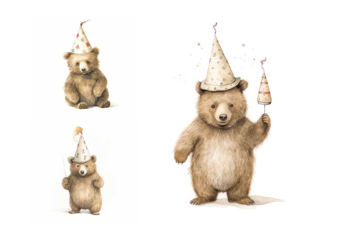 Teddy Bear Birthday Clipart, Watercolor Bear Clipart, Happy Birthday ...