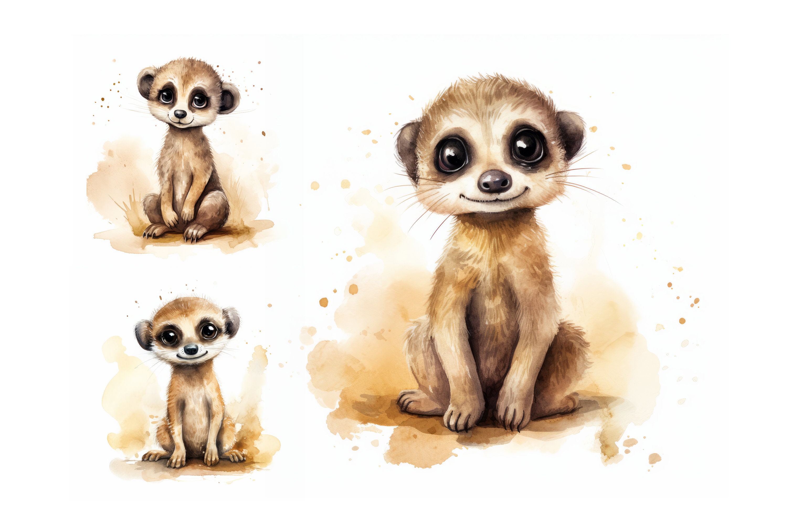 Meerkat Clipart Bundle, Cute Meerkat Clip Art, Watercolor Baby Animals ...