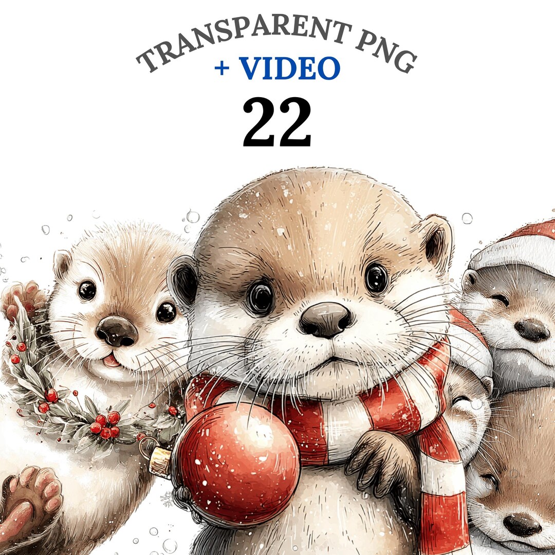 Christmas Otter Clipart Set, Cute Holiday Otters, Winter Reindeer ...