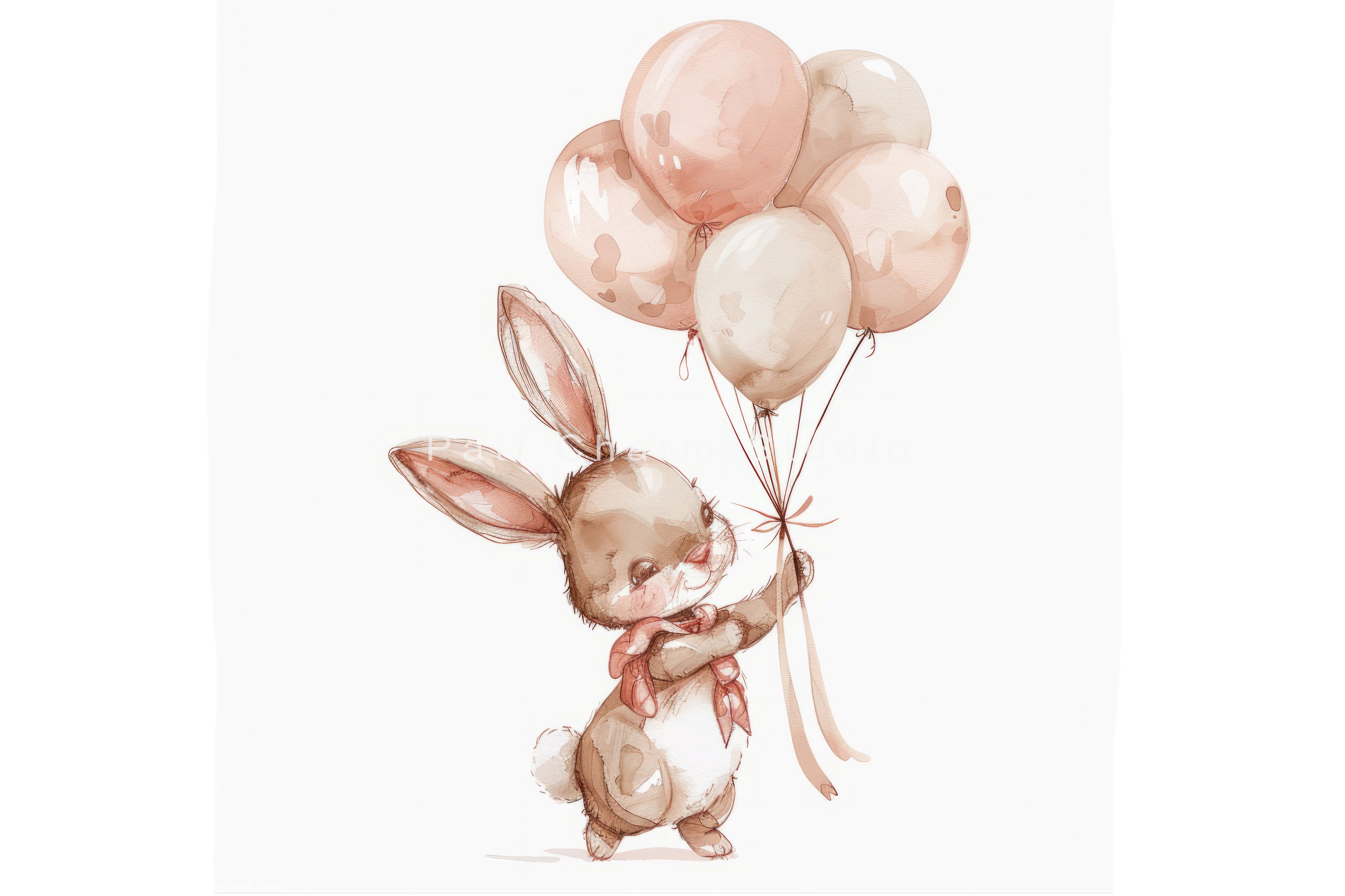9 Sweet Bunny Flying on Balloons Clipart Bundle, High Quality Jpgs ...