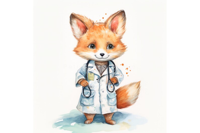 Watercolor Hospital Clipart Bundle, High Quality Jpgs, Fox Doctor ...