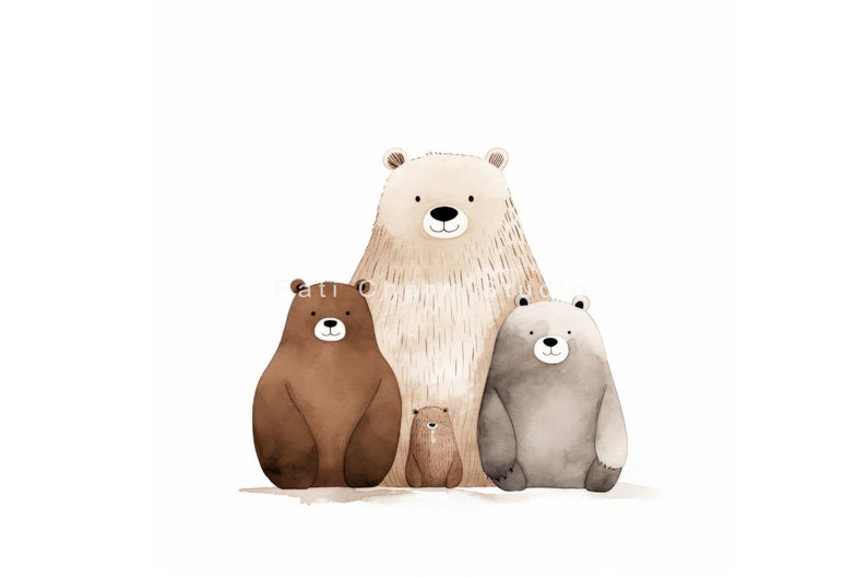 Cute Bear Family Clipart Bundle, High Quality Jpgs, Watercolor Nursery ...