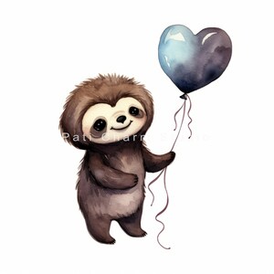 Watercolor Sloth With Heart Balloon Clipart Bundle, Instant Download ...