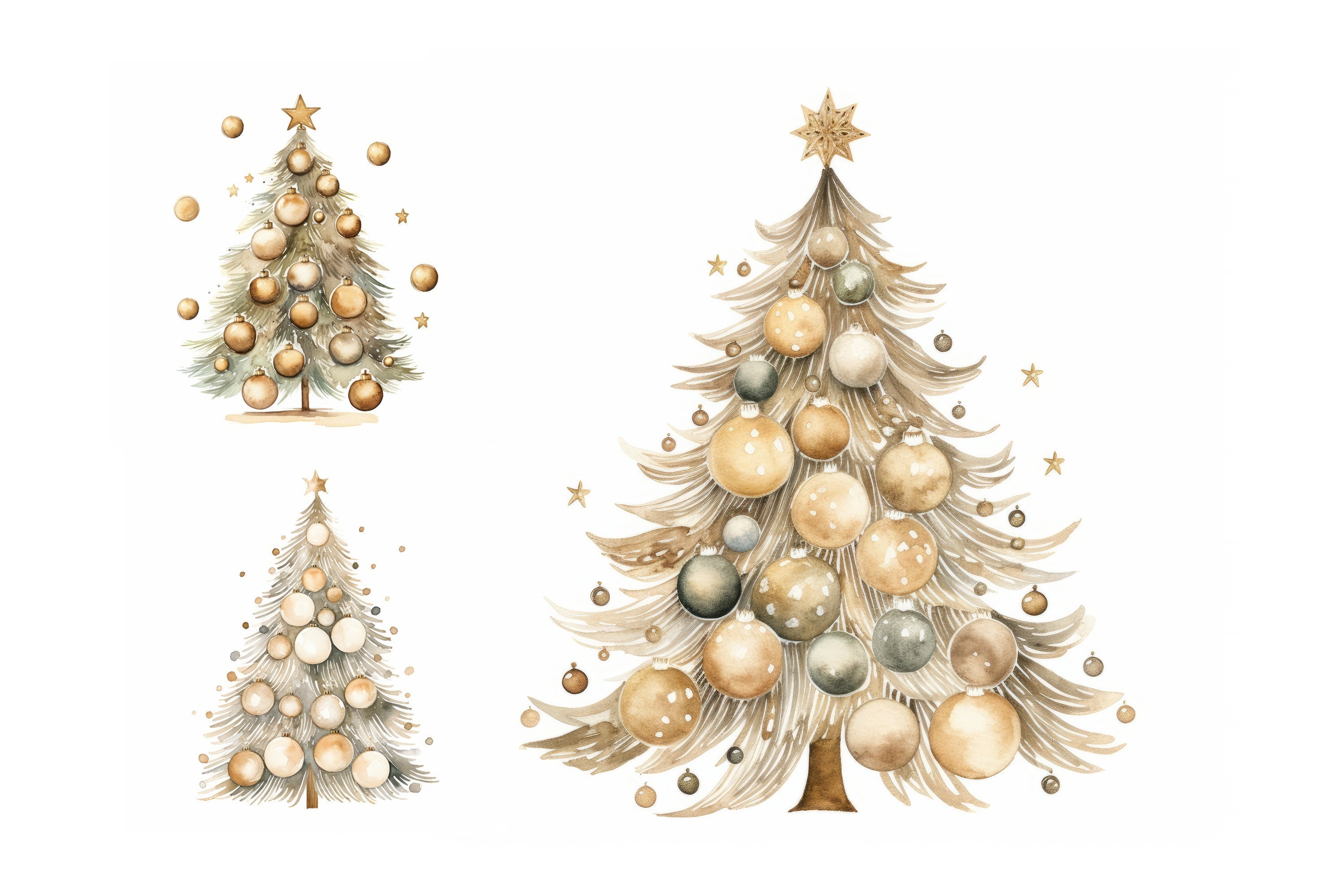 Gold Christmas Tree Clipart Bundle, High Quality Jpgs, Winter Tree ...