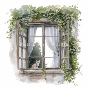 Floral Window Clipart Bundle, Digital Download, Black Cat Clipart, Cat ...