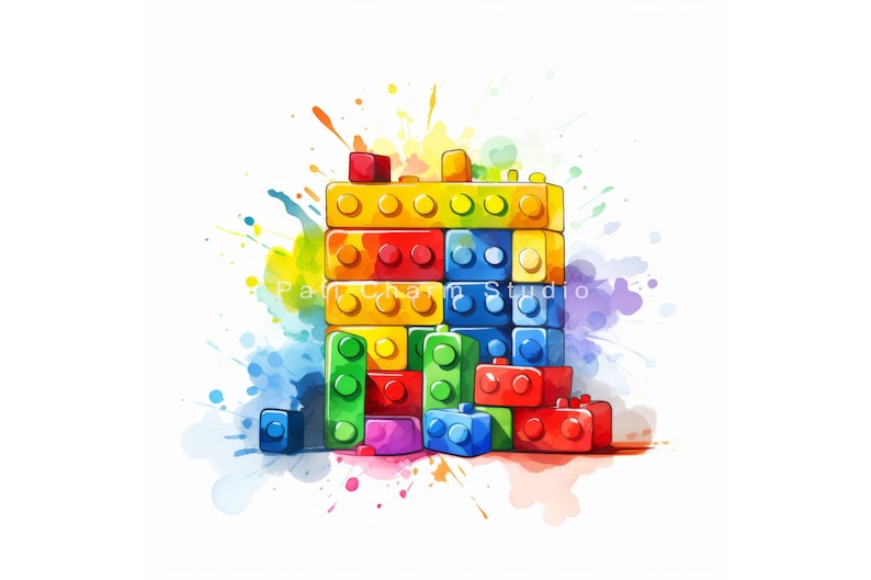 Watercolor Building Bricks Clipart Pack, 9 High Quality Jpgs, Brick ...
