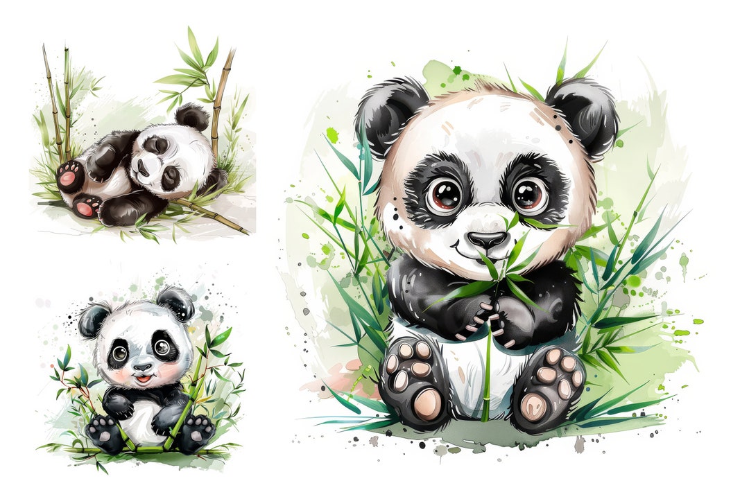 Watercolor Cute Panda Clipart Bundle, High Quality Jpgs, Watercolor ...