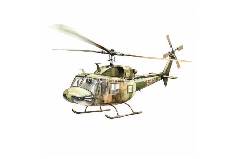 Watercolor Military Helicopter Clipart, 9 High Quality Jpgs, Scrapbook ...