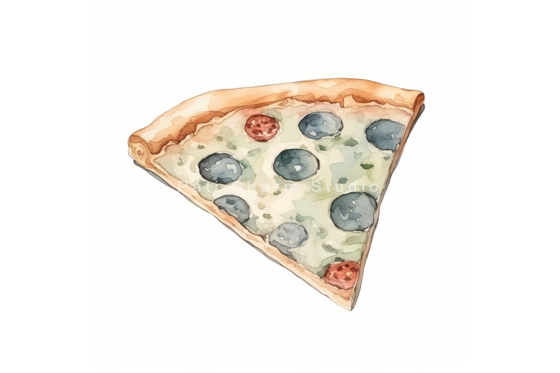 Watercolor Pizza Clipart Bundle, Jpgs, Bakery Clipart, Pepperoni Pizza ...